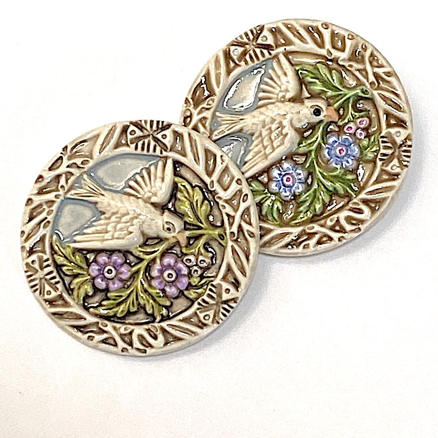 Bird Flying with Flowers, Hand Painted Art Stone Button by Susan Clark ...