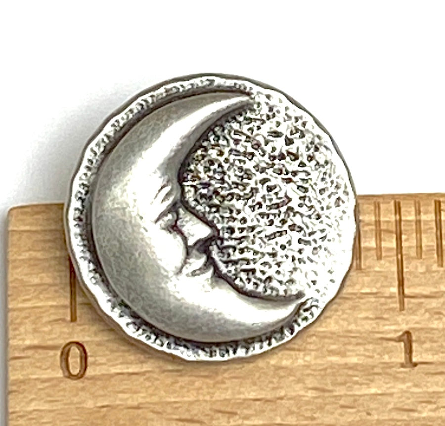 Pewter Moon Button, 7/8" Crescent Moon, Shank Back, USA-Made Lead Free ...