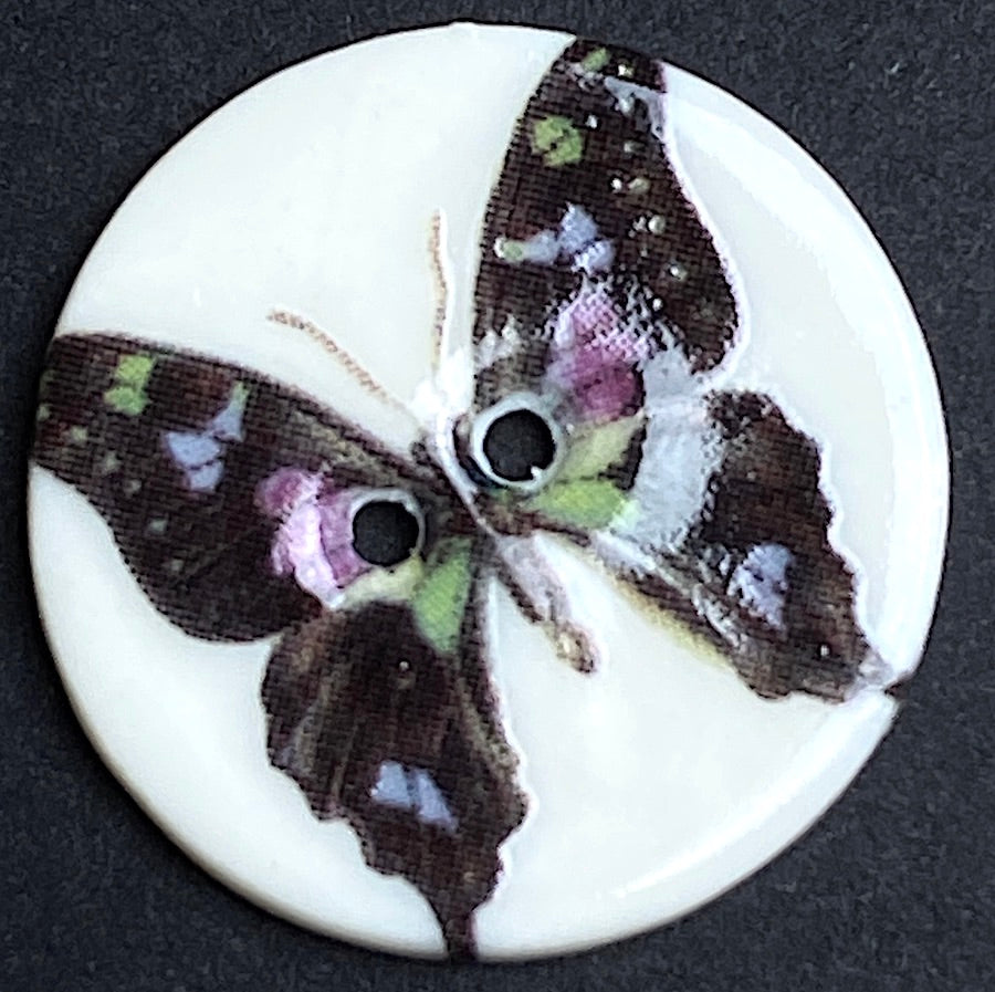Running Low, Purple / Black Butterfly 2-Hole Button 15/16" Handmade Po ...