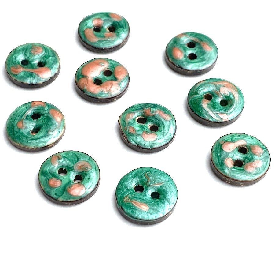 Green with Peach Swirls 1/2" Coconut Buttons, #SWC-120 – The Button Bird