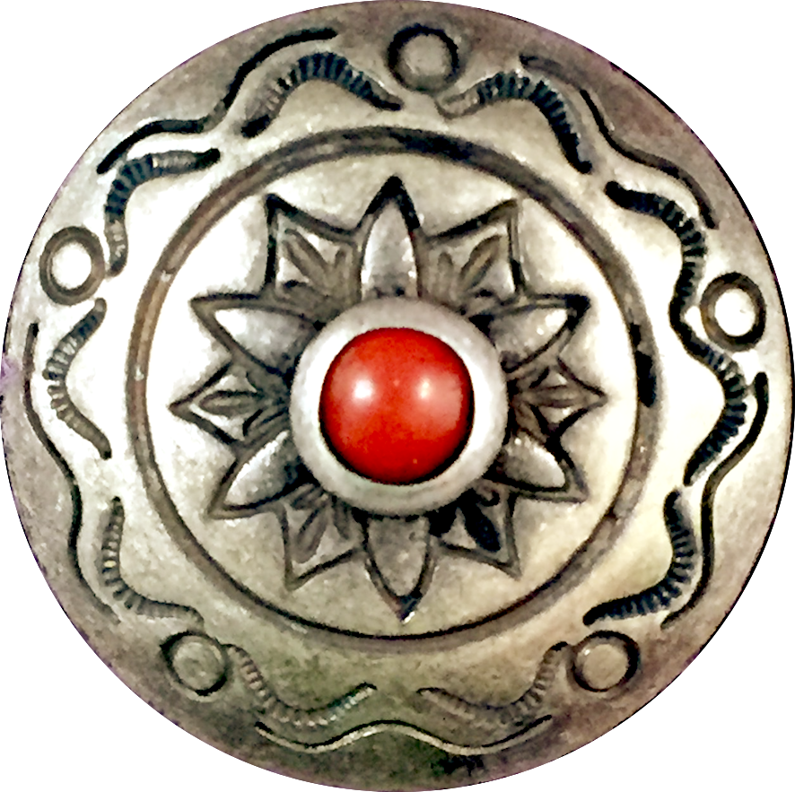 Flower and Hills w. 'Coral', Southwest Concho Button, 7/8