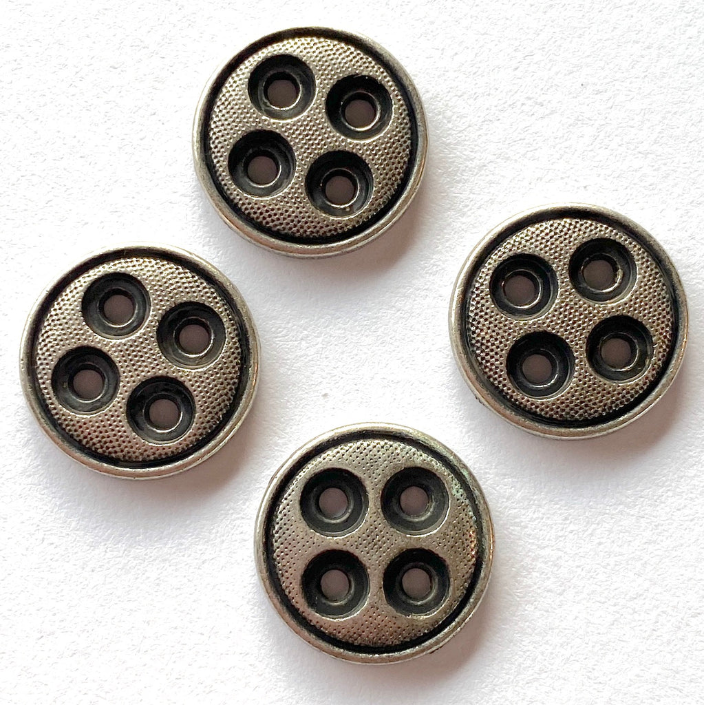 Silver/Black 5/8" Four Hole Metal Button Rimmed, Large Holes #1113 ...